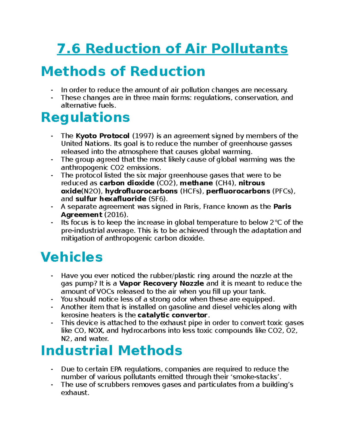 Reduction of Air Pollutants - 7 Reduction of Air Pollutants Methods of ...