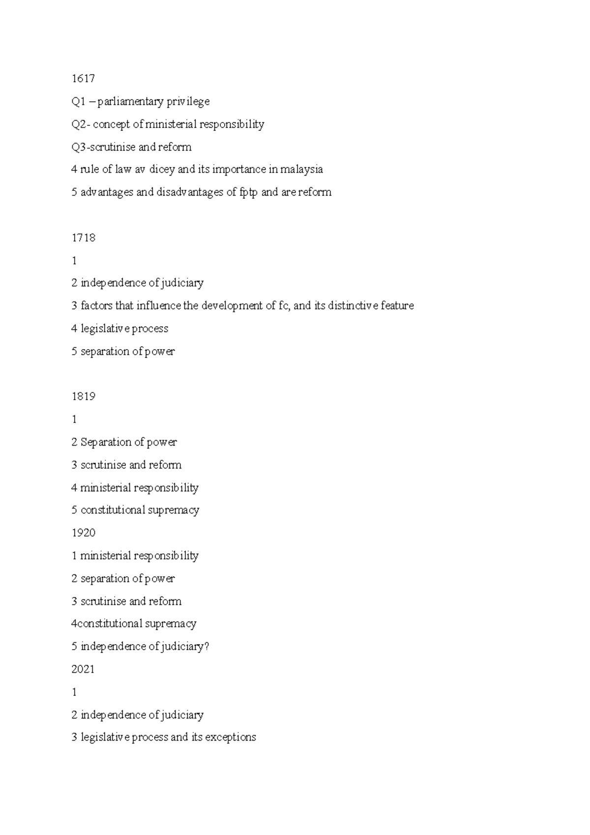 Ucl compilation of pyq - pyq - 1617 Q1 – parliamentary privilege Q2 ...