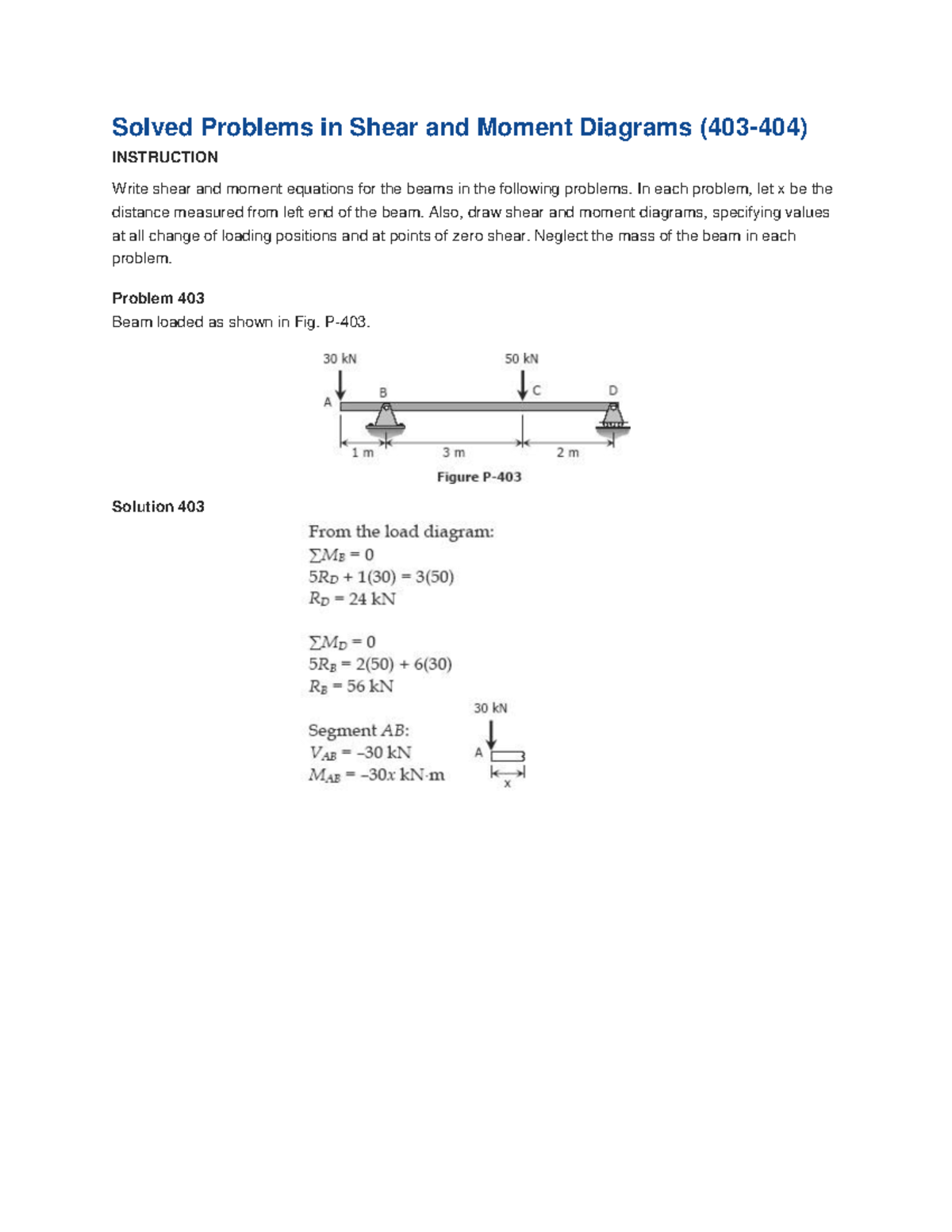 Pdfcoffee - Engineering - Solved Problems in Shear and Moment Diagrams (403-404) INSTRUCTION ...