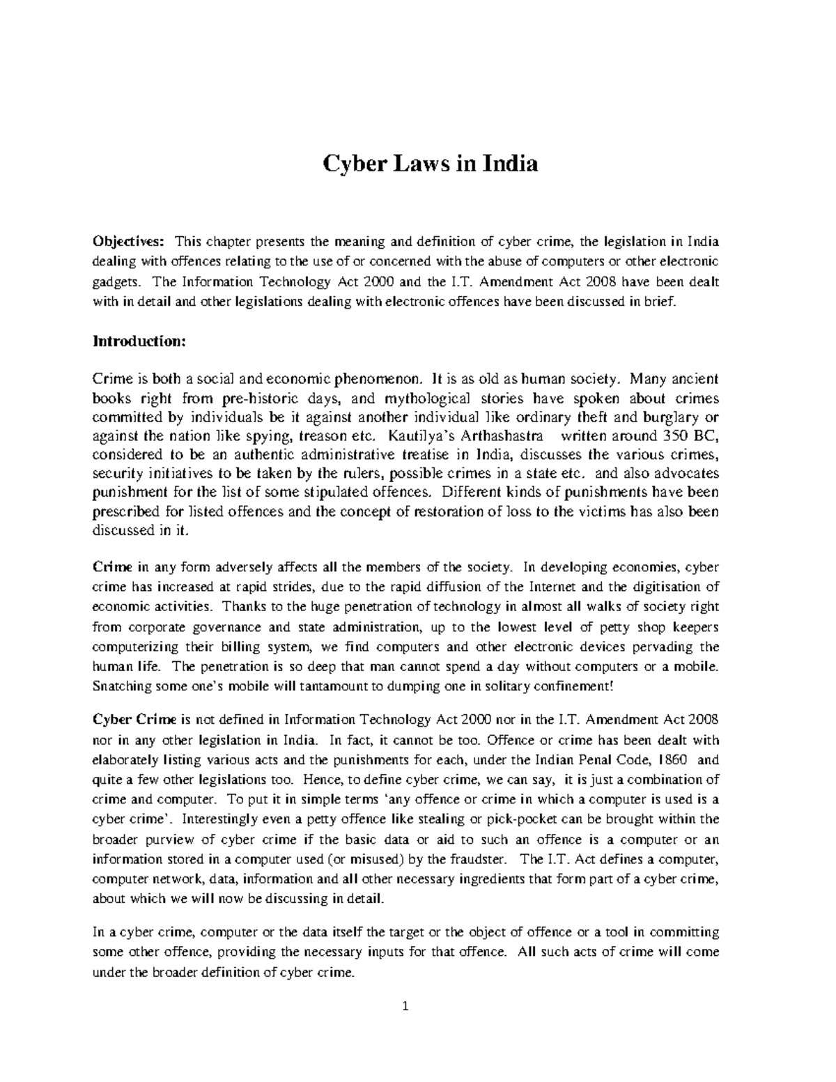 Cyber Laws in India - Chapter 19 Cyber Laws in India Objectives: This ...