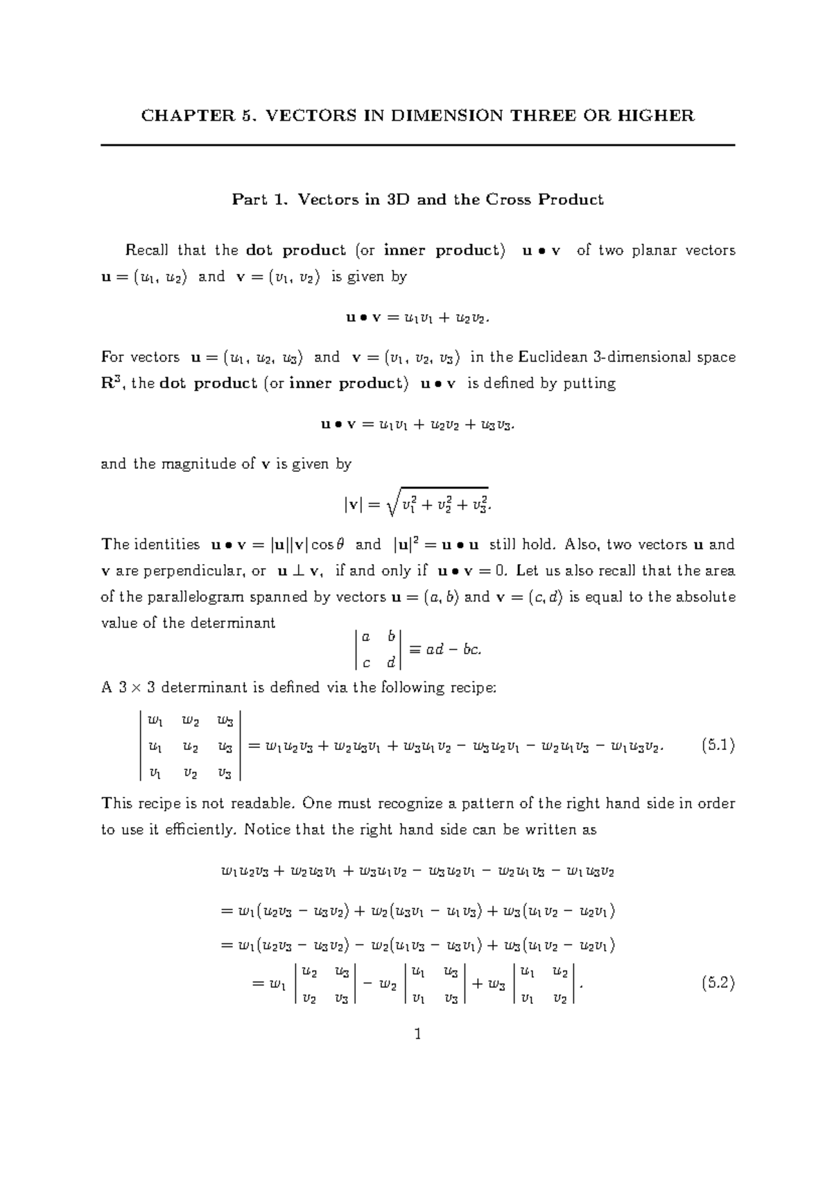 Lecture Notes Vectors in dimension three or higher - CHAPTER 5. VECTORS ...