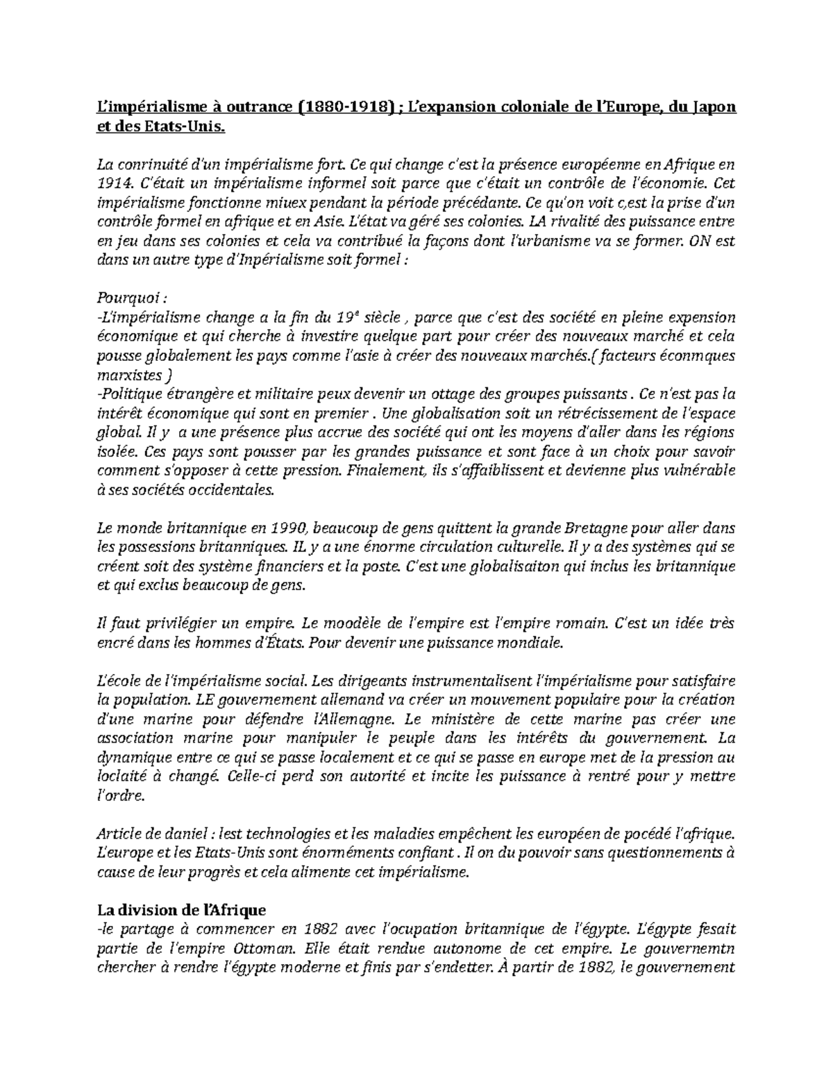 Cours 5 politique - L’impérialisme à outrance (1880-1918) ; L’expansion ...
