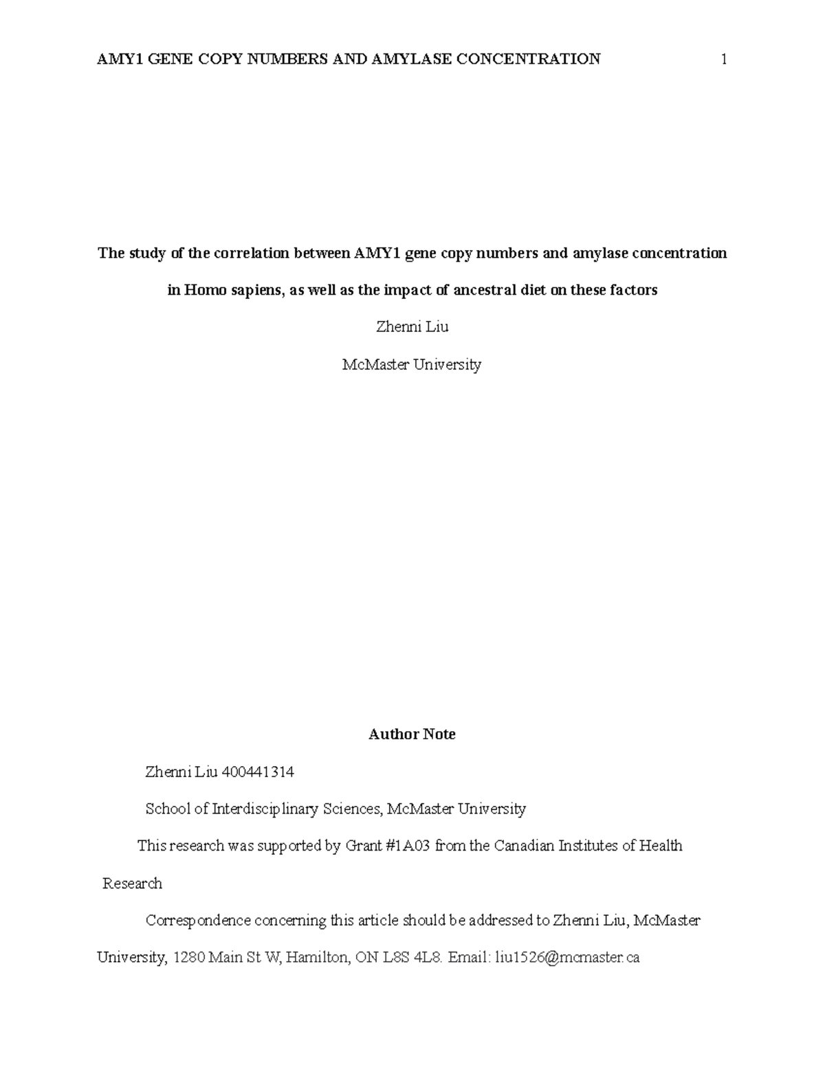 For test - ............. - The study of the correlation between AMY1 ...