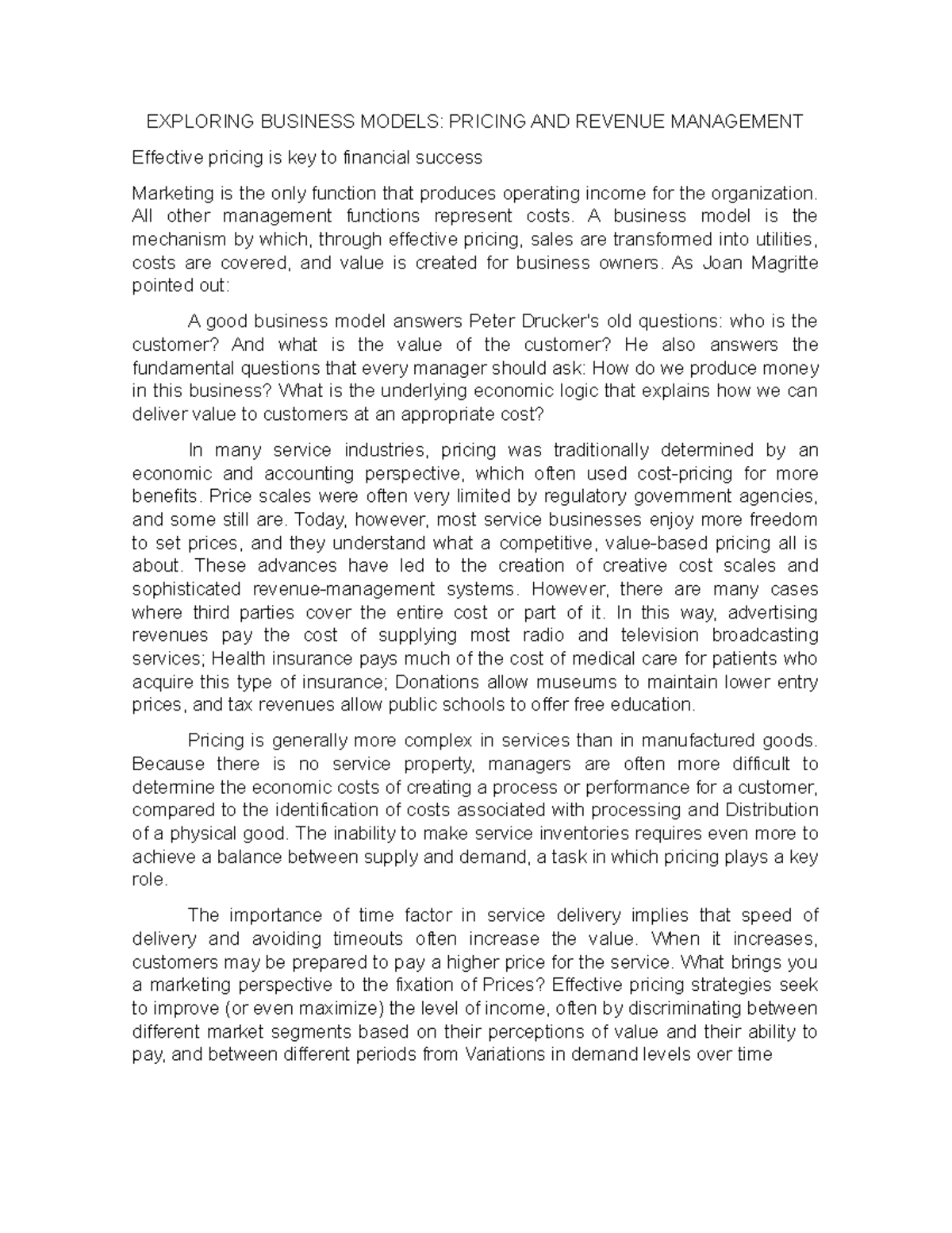 EXPLORING BUSINESS MODELS PRICING AND REVENUE MANAGEMENT - All other ...