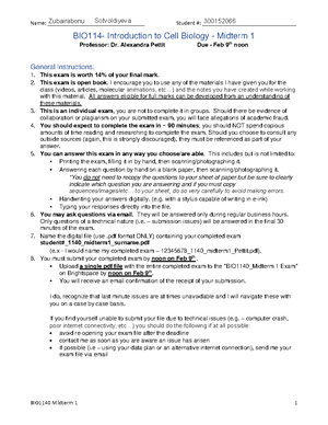 BIO1140 Final Exam W2021 Student - BIO1140 - Introduction to Cell ...