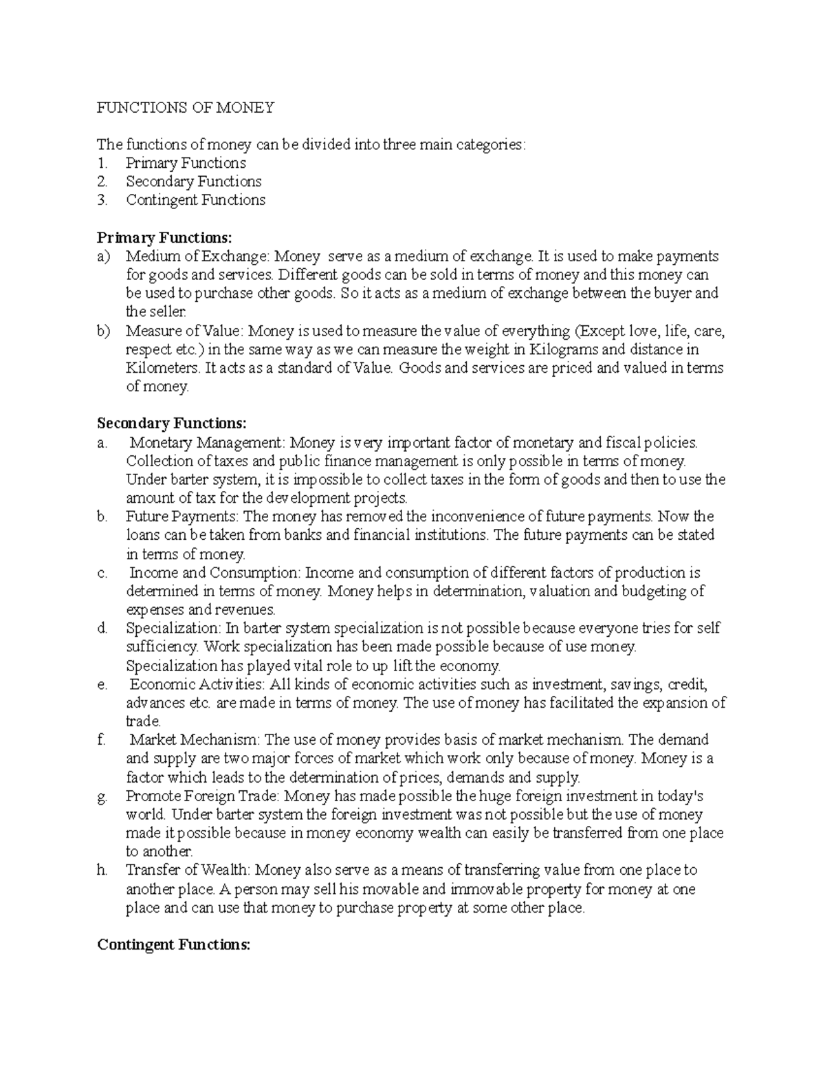Functions Of Money Tutorial Work For Business And Management