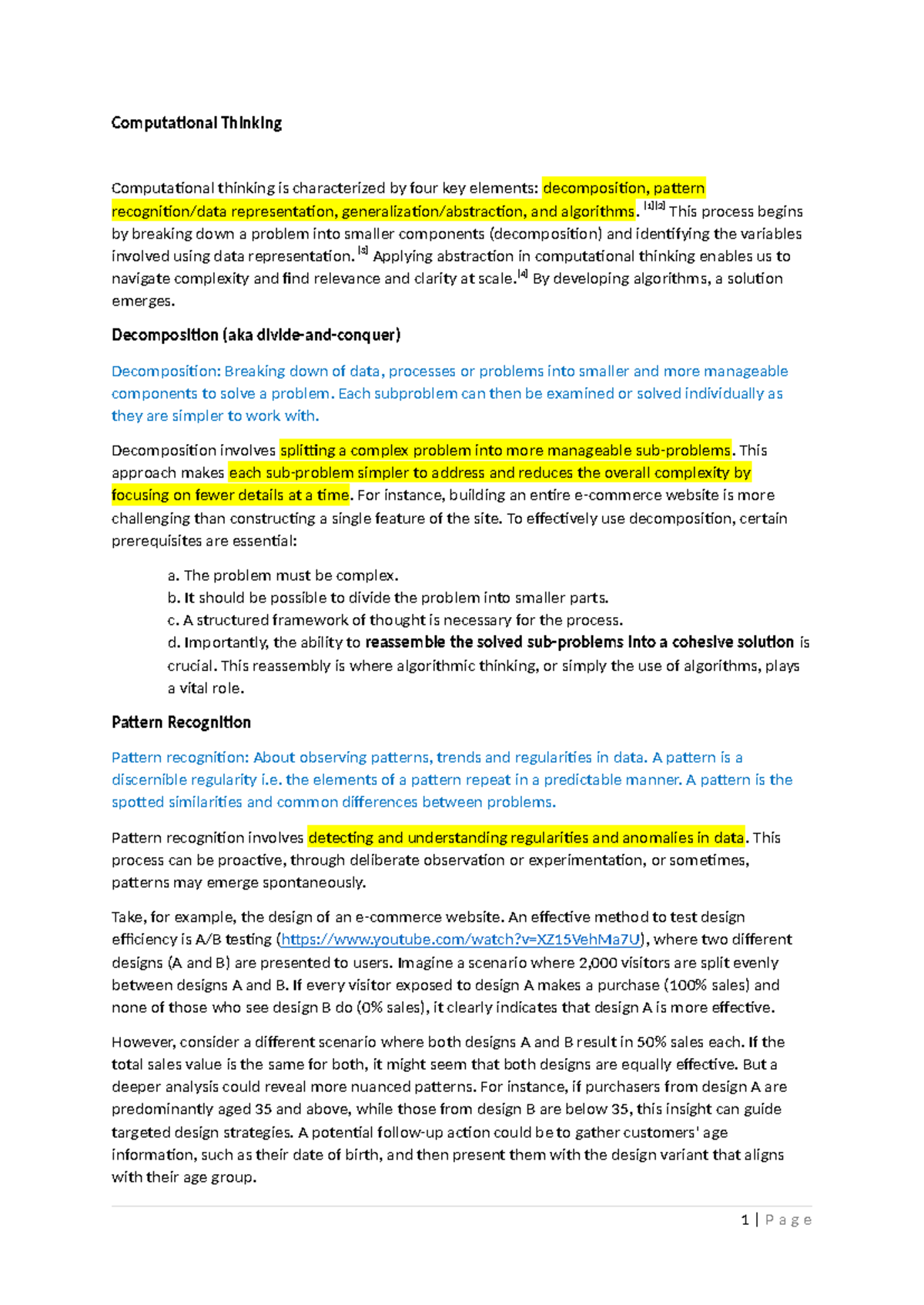 CC2 Quiz Revision Notes - Computational Thinking Computational thinking ...