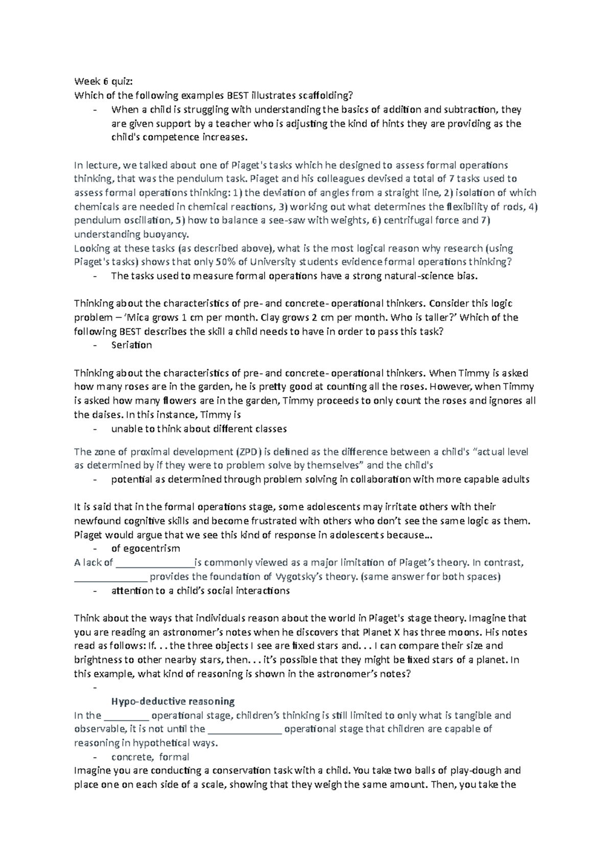 Quiz Six - Quizzes - developmental psychology - AUT - Studocu