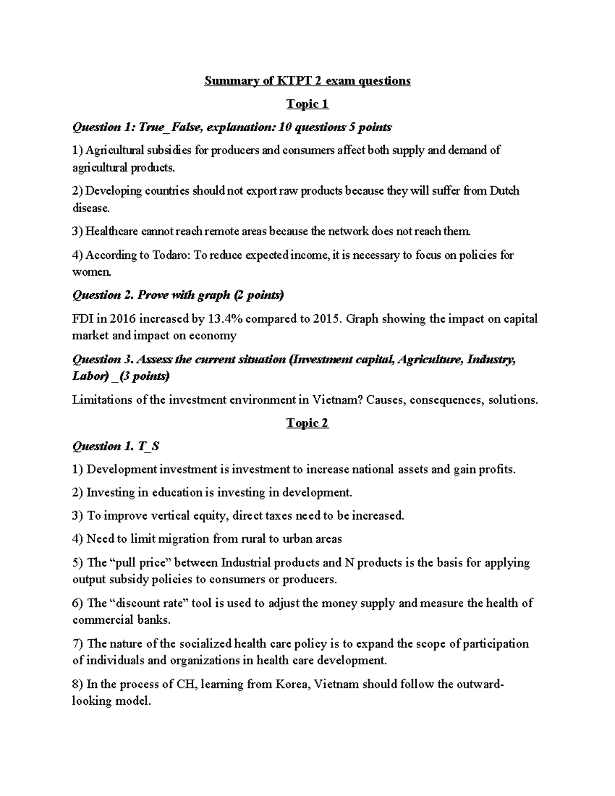 Tổng hợp đề thi - hch - Summary of KTPT 2 exam questions Topic 1 ...