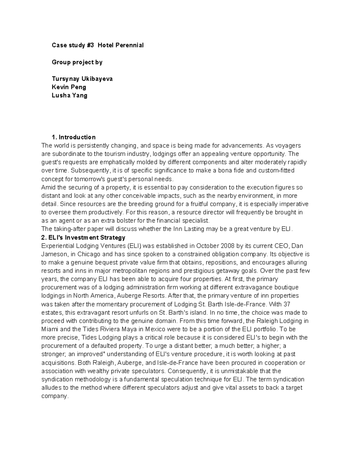 Report of Case 3 Capstone - Case study #3 Hotel Perennial Group project ...