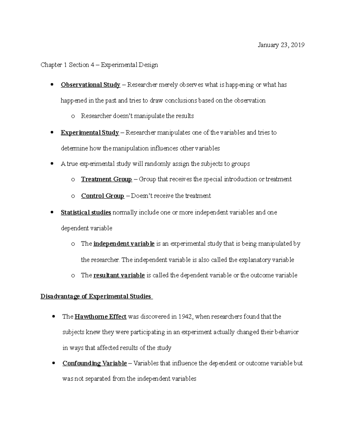 Chapter 1 Section 4 Notes - January 23, 2019 Chapter 1 Section 4 ...