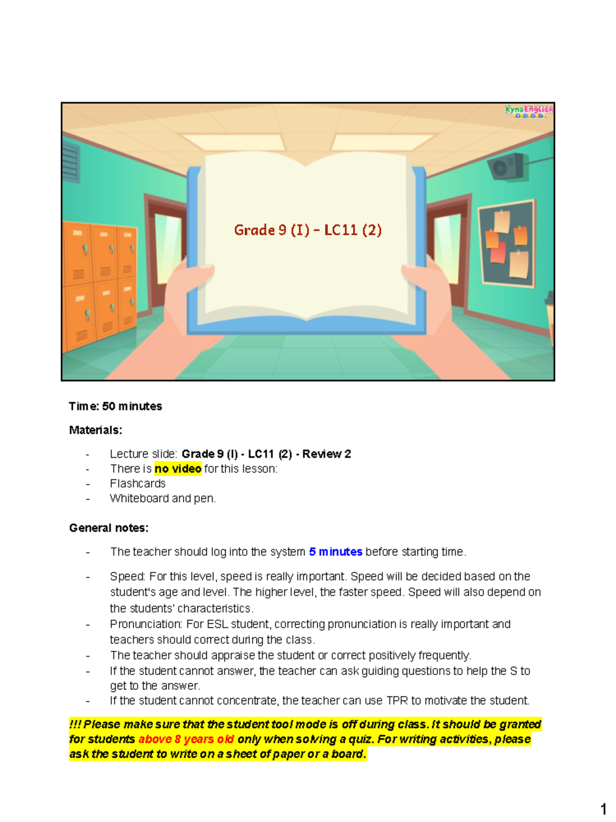 20h 9-10 - sdnfngjnsngsfgsn - Grade 9 (I) – LC11 (2) Time: 50 minutes ...