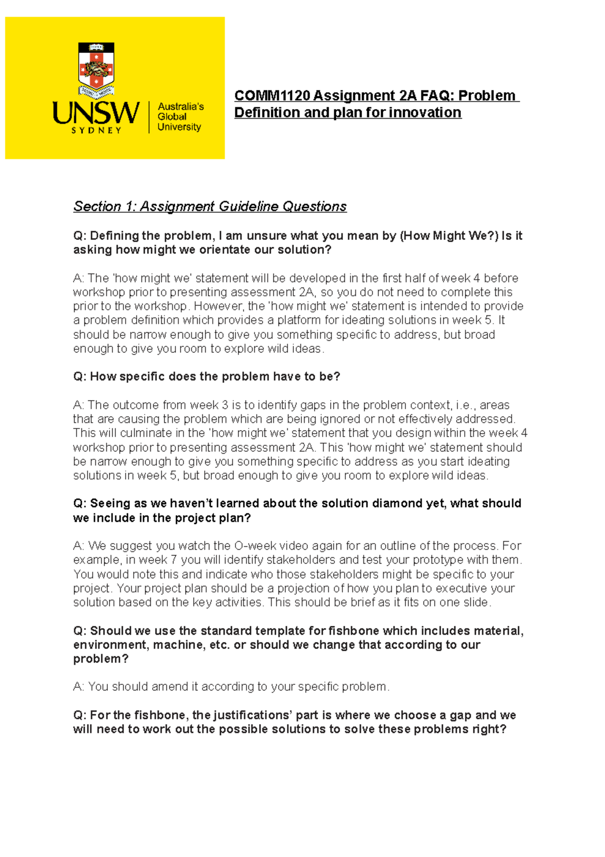COMM1120 Assignment 2A FAQ - However, the ‘how might we’ statement is intended to provide a ...