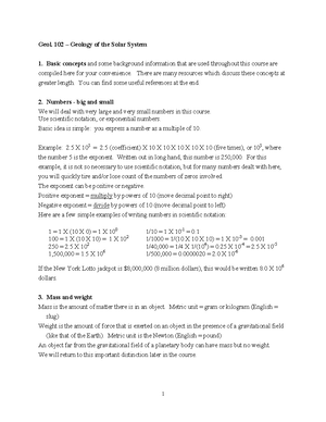 Geol102 Lecture Outlines 2 5 - Geology of the Solar System, Geol. 102 Lecture 2, - Outline for ...