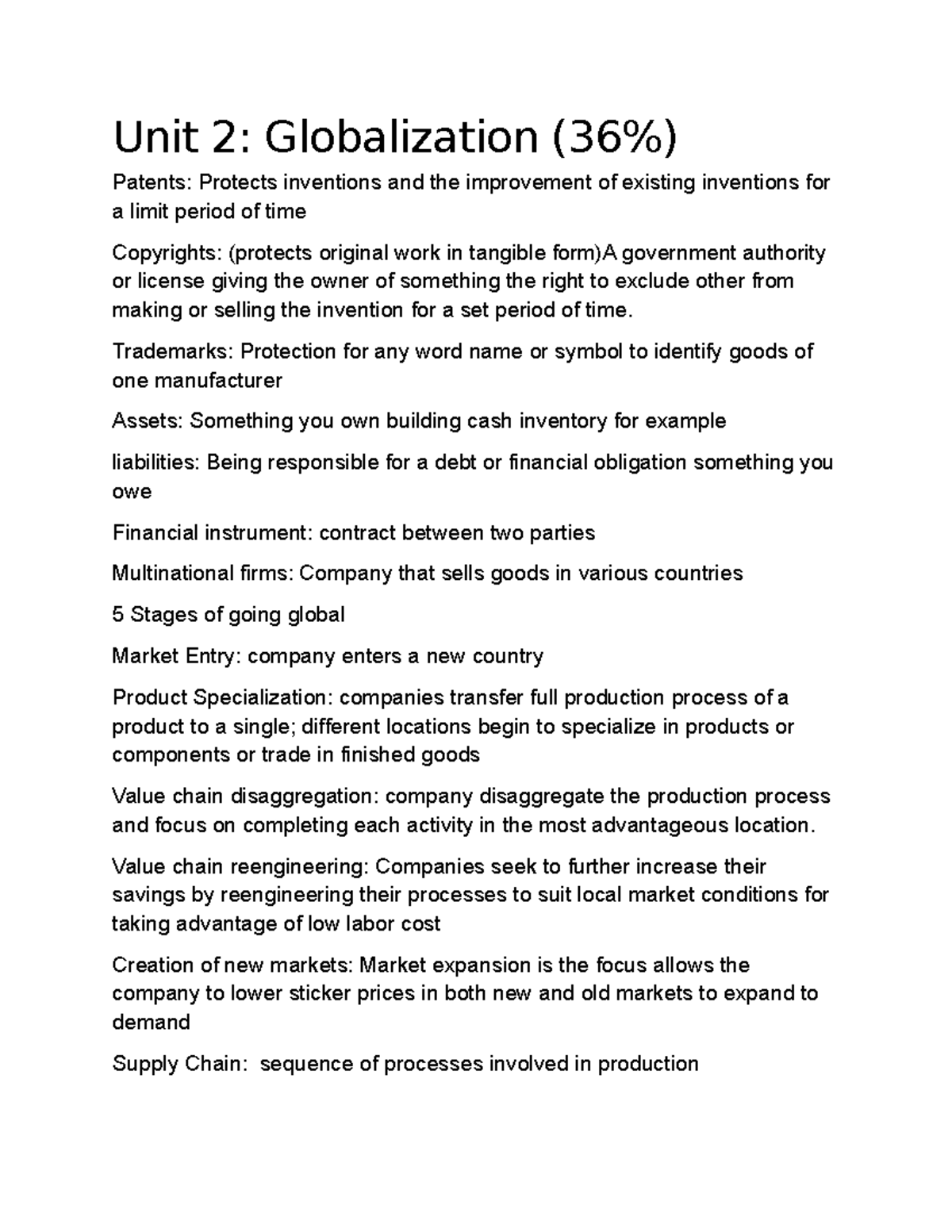 Unit 2 Comprehensive Study Guide for Finals - Unit 2: Globalization (36 ...