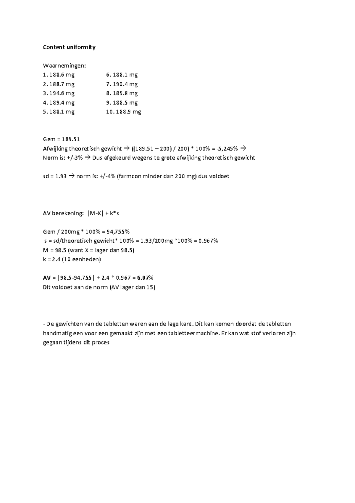 Formuleren en bio-equivalentie: uitwerking AV berekening - Content ...