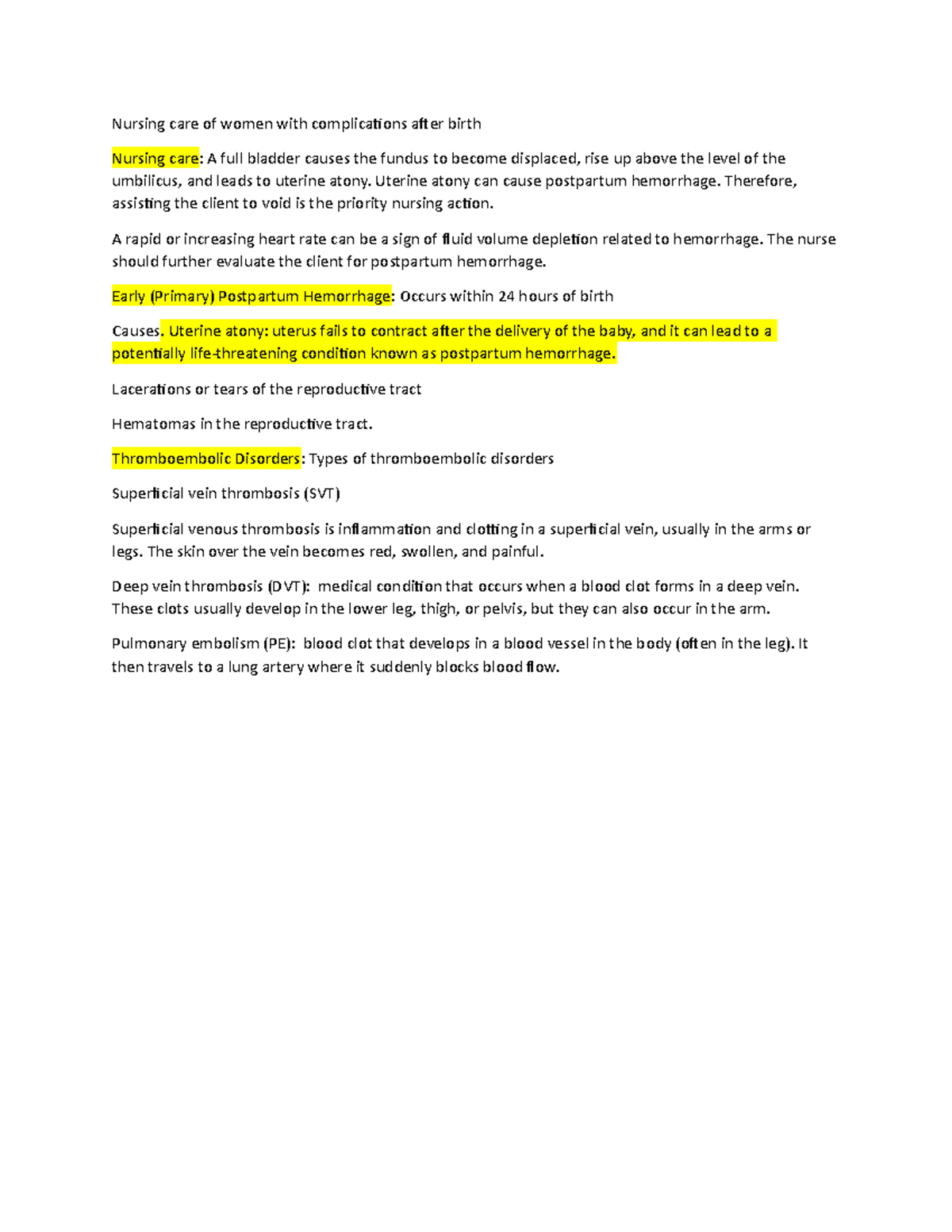 Nursing care of women with complications after birth - Uterine atony ...