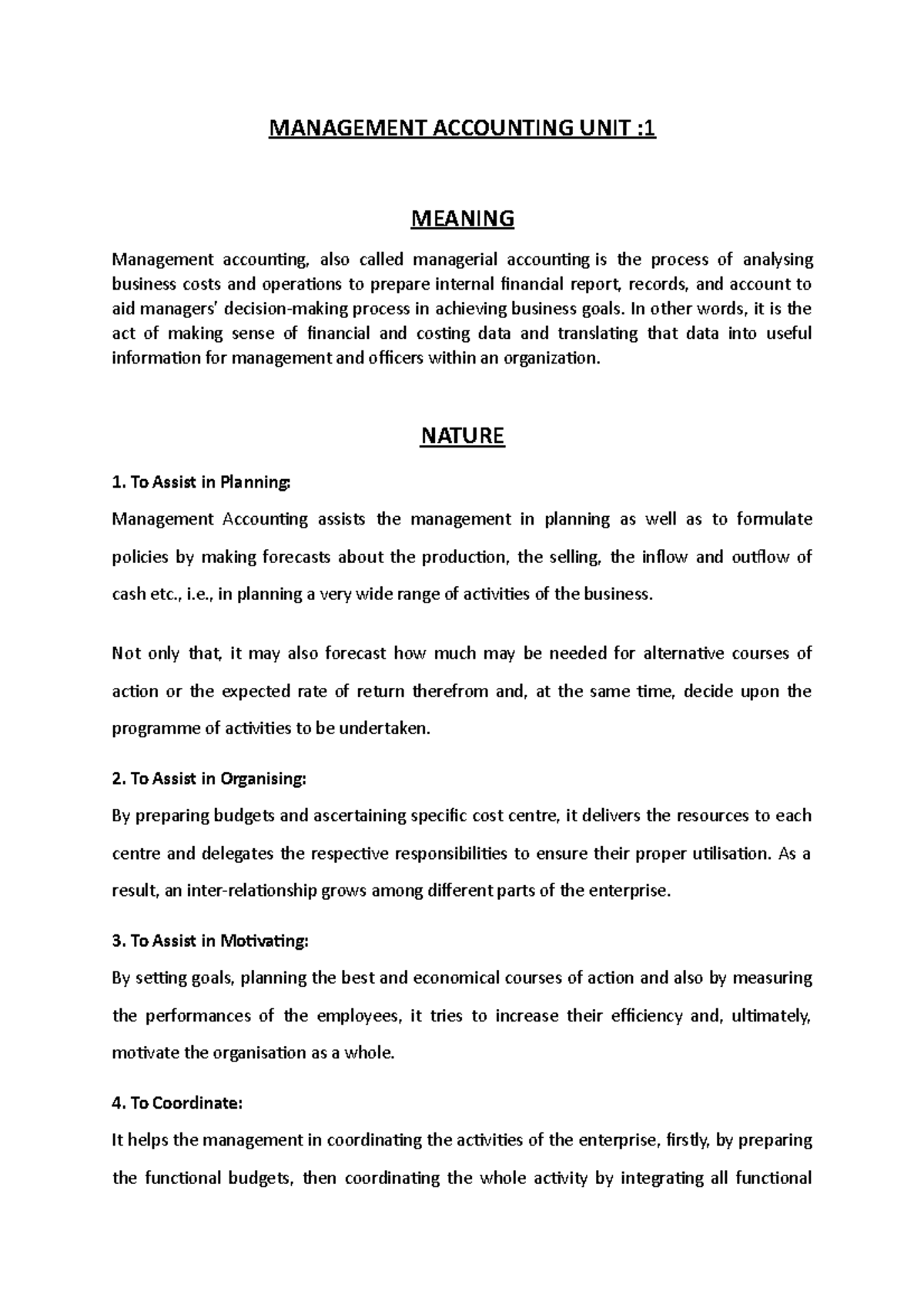 Accounts unit 1 - accountancy theory - MANAGEMENT ACCOUNTING UNIT ...