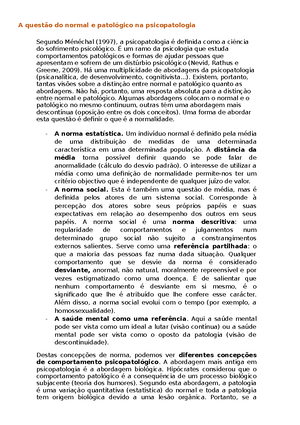 Aspecto psicogénico 4 - Resumos PSICOLOGIA CLÍNICA - Aspecto ...