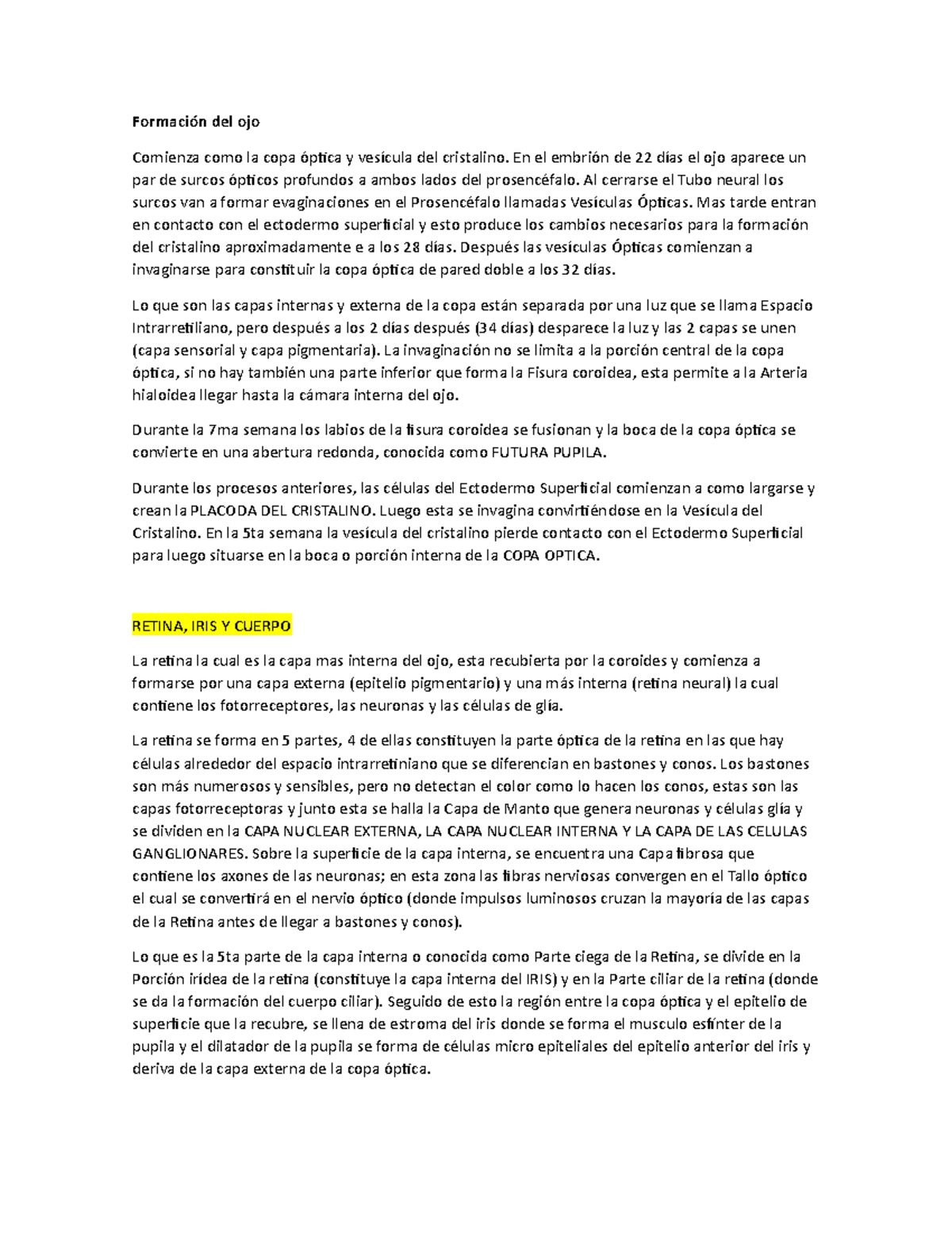 Formación del ojo - Formación del ojo Comienza como la copa óptica y ...