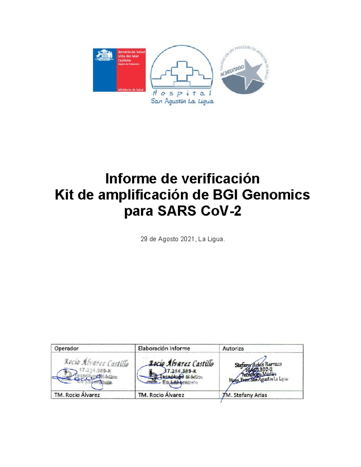 Informe Verificación Kit BGI Amplificación v1 - Informe de verificación ...