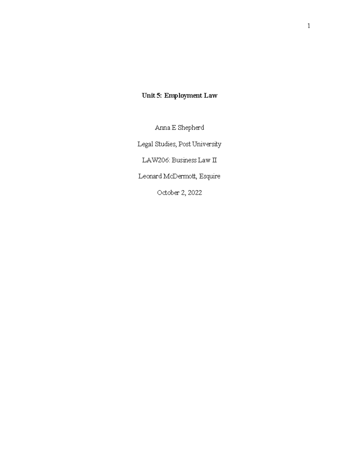 Unit+5 +Employment+Law - Unit 5: Employment Law Anna E Shepherd Legal ...