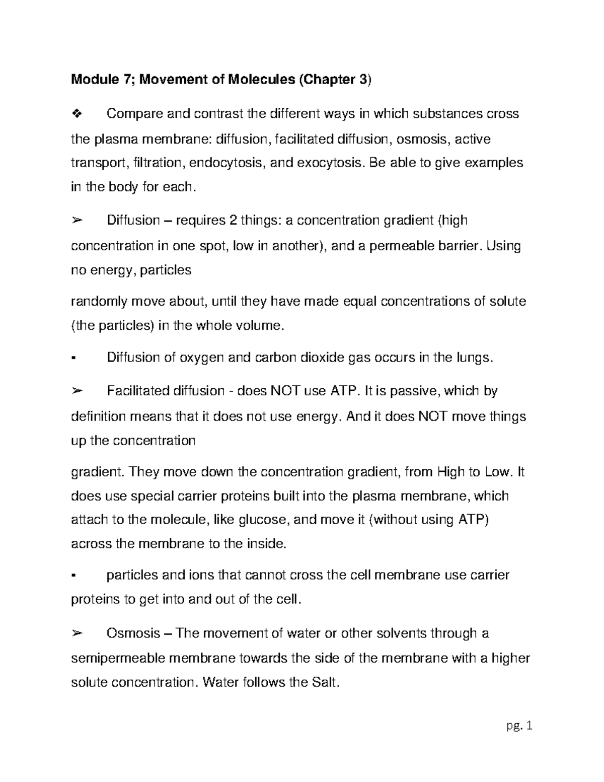 Module 7; Movement of Molecules (Chapter 3) - Module 7; Movement of ...