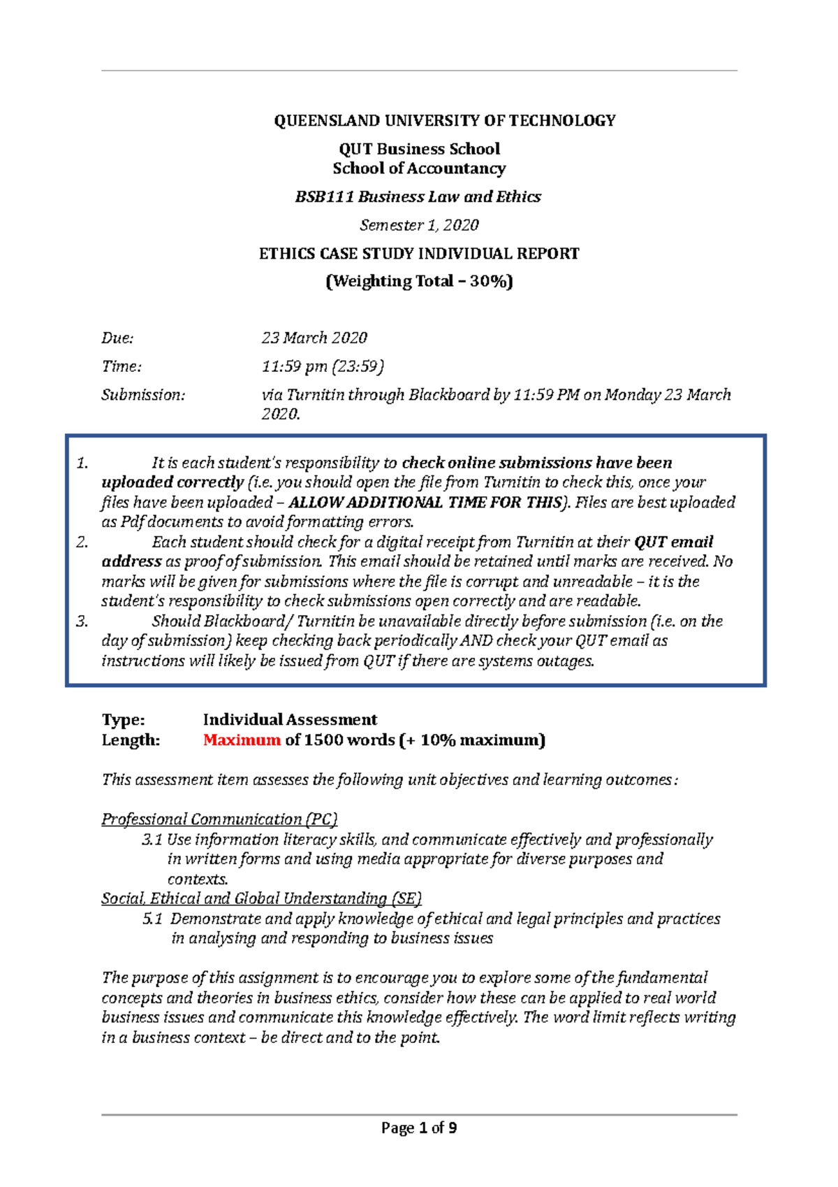 Task Sheet - QUEENSLAND UNIVERSITY OF TECHNOLOGY QUT Business School ...