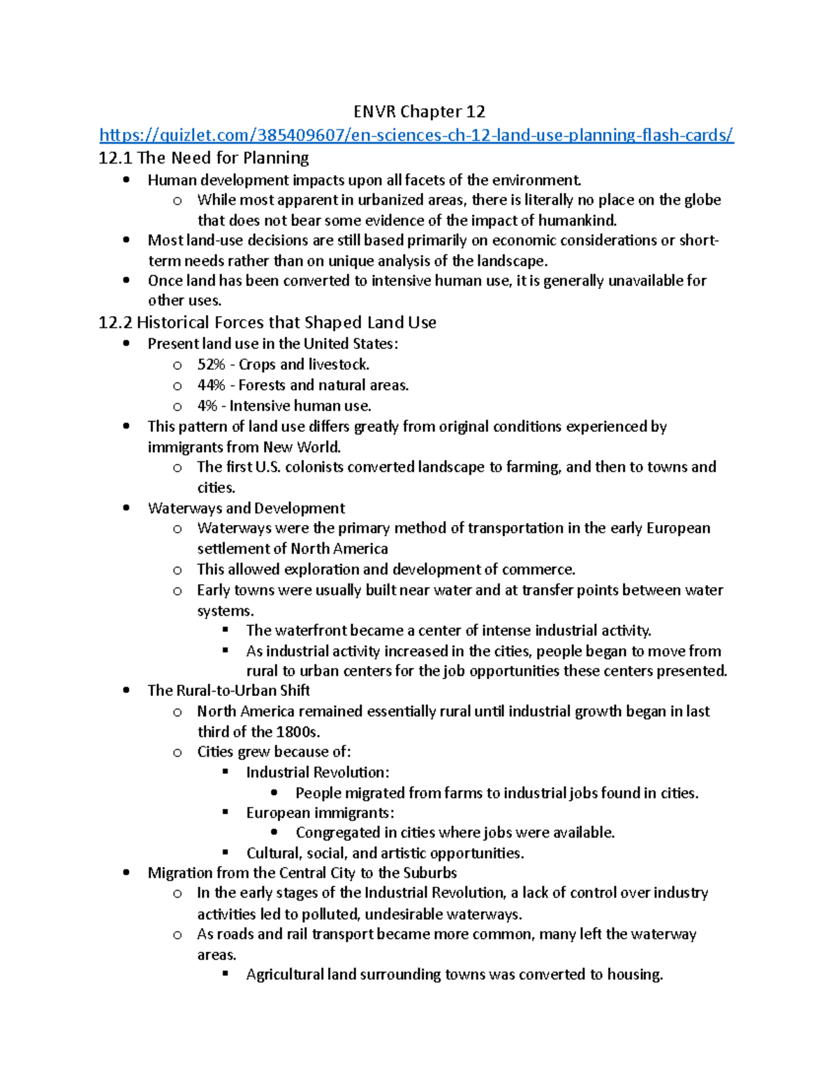 ENVR Chapter 12 - All notes from slides in lectures along with ...