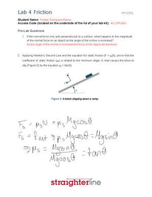 PHY 250 L+Lab+2+Kinematics - Student Name:Trinitee Thompson Pierce Access Code (located on the ...