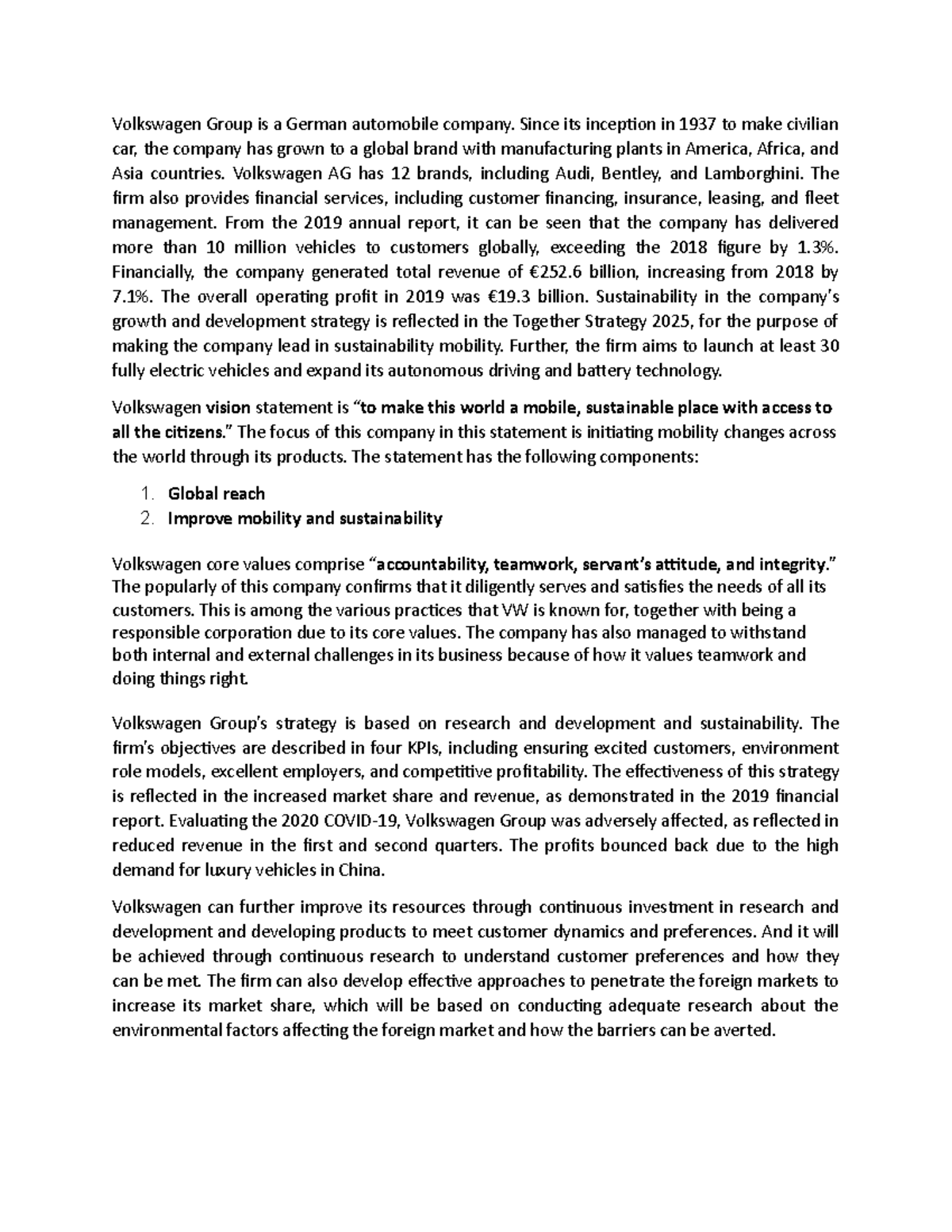 Volkswagen Group -Volkswagen vision statement - Volkswagen Group is a ...