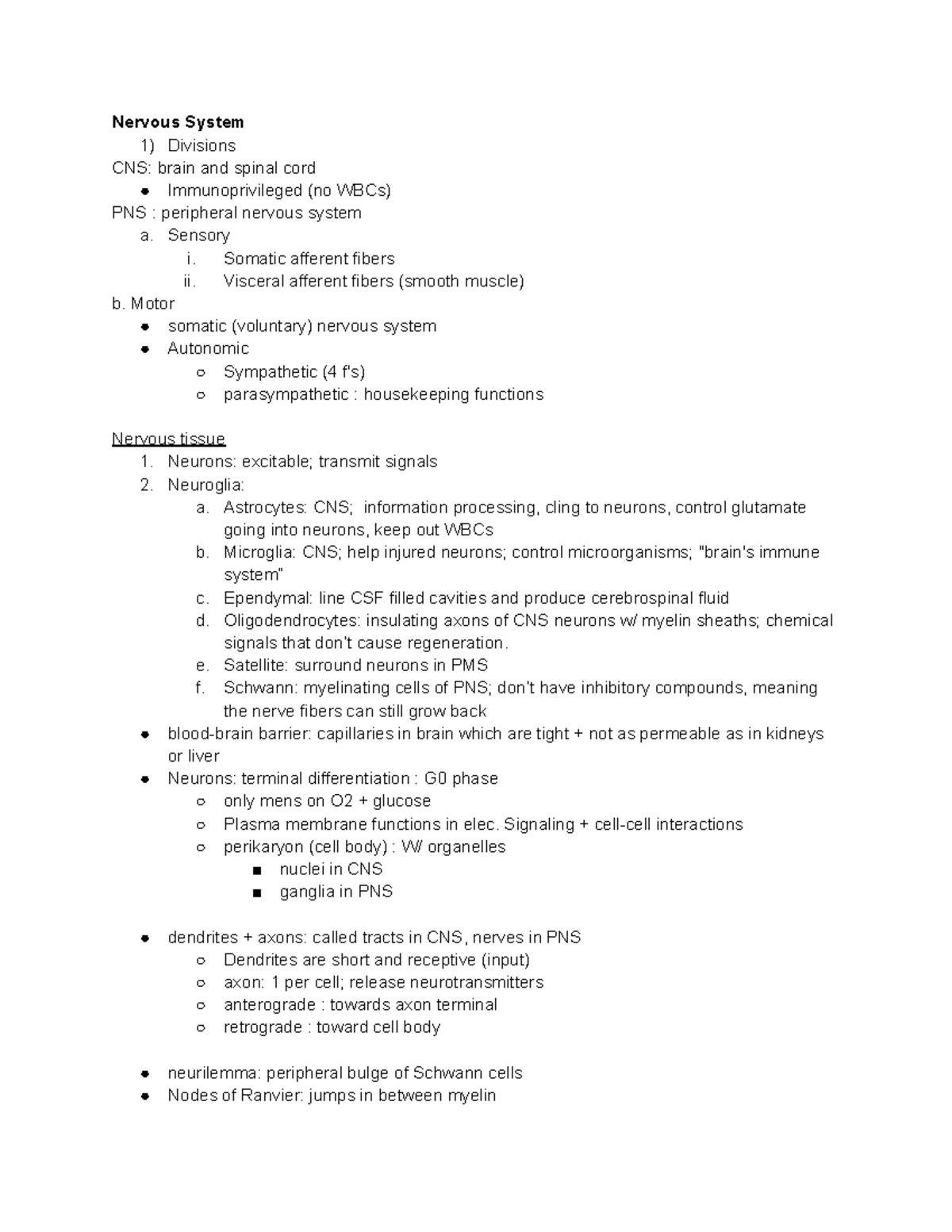 Mammalian Physiology Nervous system notes pg 1 - Nervous System 1 ...
