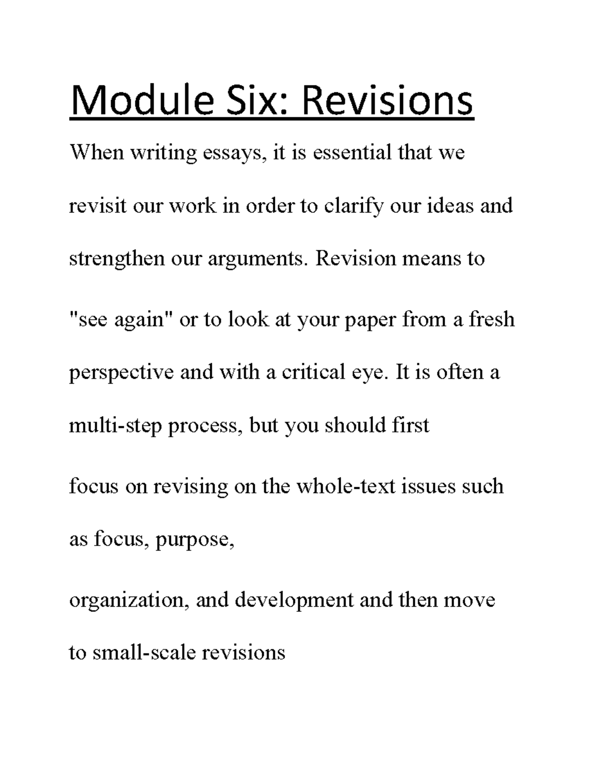 English notes week 6 revision - Module Six: Revisions When writing ...