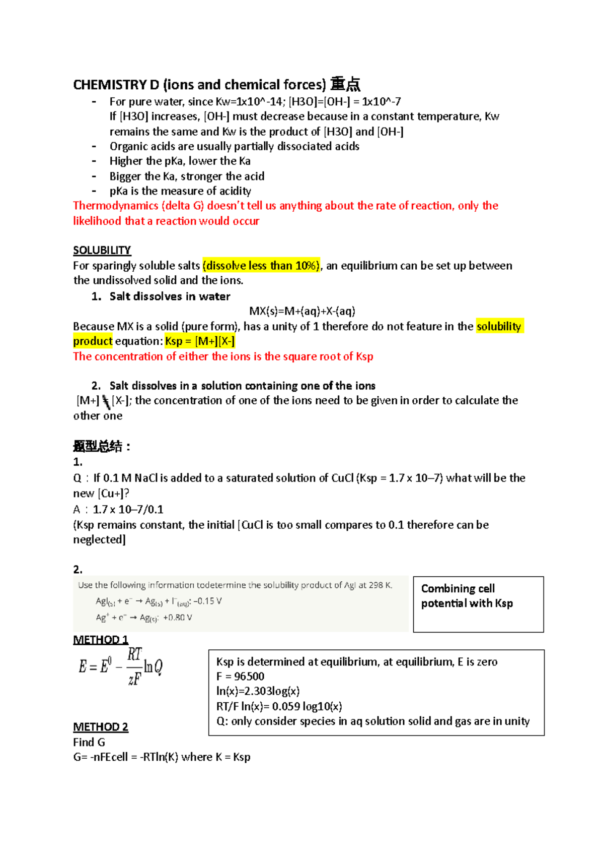 Chemistry D - notes - CHEMISTRY D (ions and chemical forces) 重点 For ...