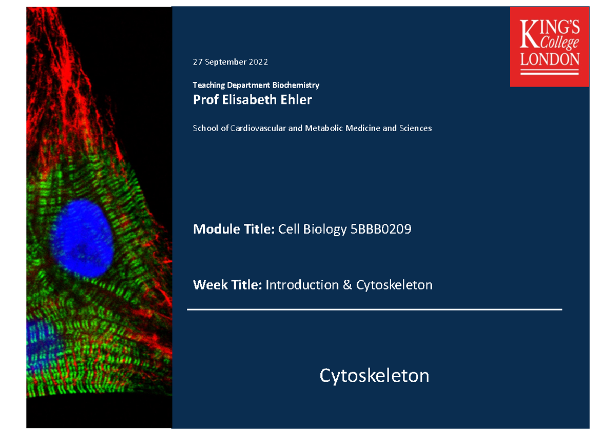L2 5BBB0209 Cytoskeleton 2022 - Cytoskeleton Week Title: Introduction ...