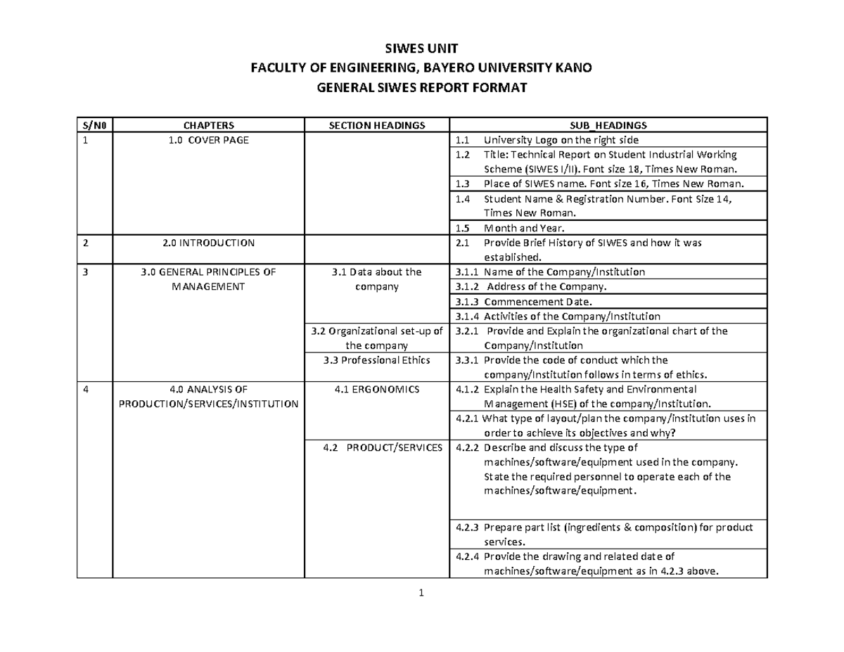 Siwes technical report format - 1 SIWES UNIT FACULTY OF ENGINEERING ...