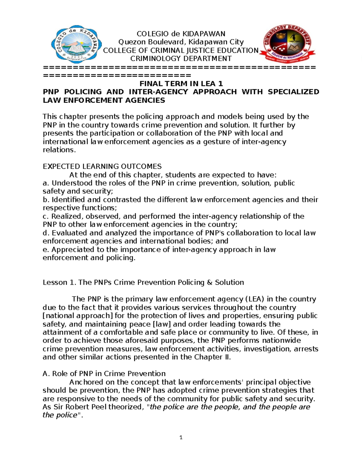 Final - Materials - COLEGIO de KIDAPAWAN Quezon Boulevard, Kidapawan ...