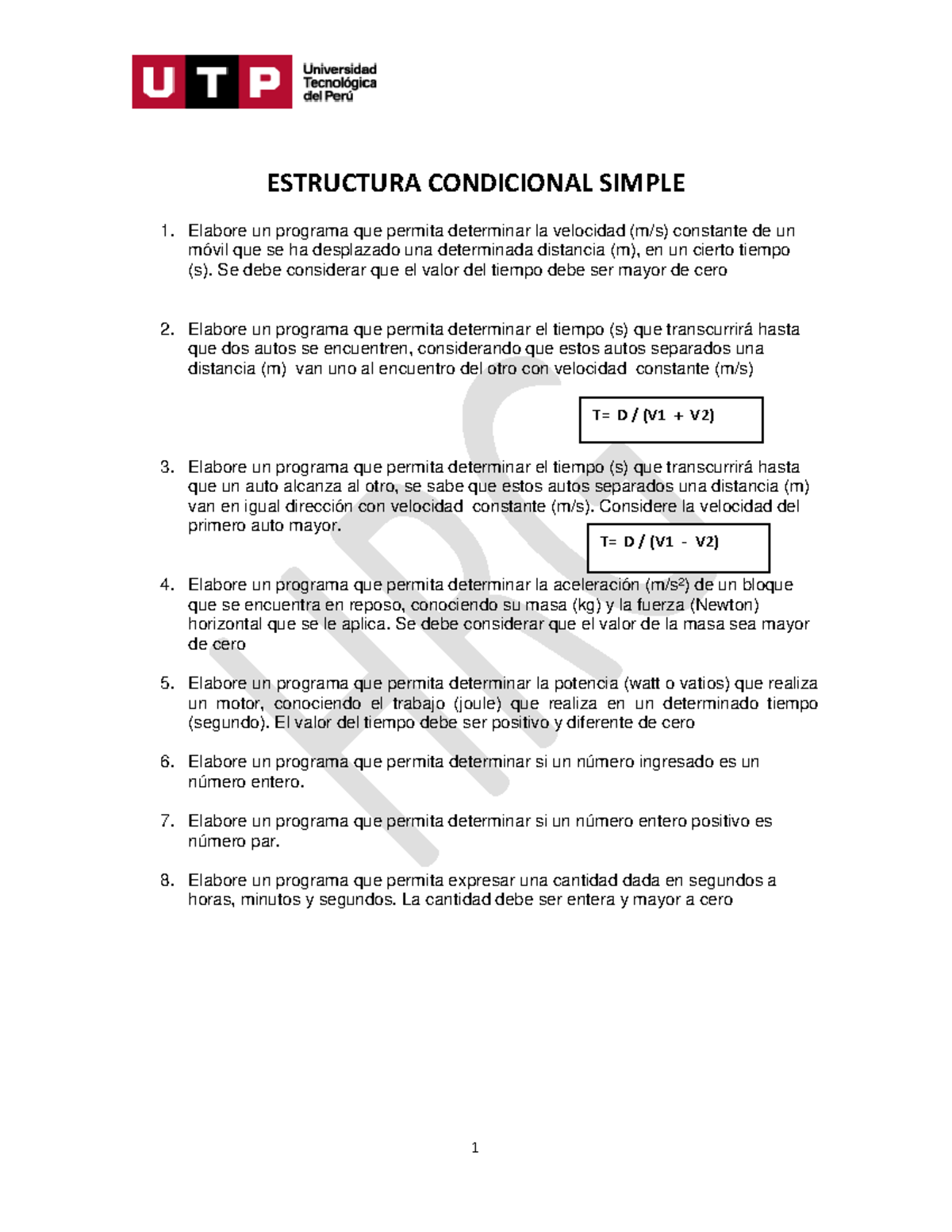 S03.s1 - Tarea Estructura Condicional Simple - 1 ESTRUCTURA CONDICIONAL ...