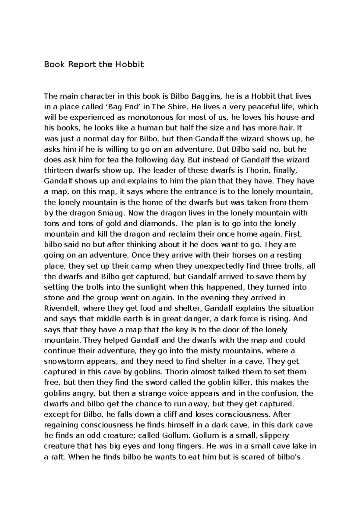 Book Report the Hobbit - bdbzd - Book Report the Hobbit The main ...