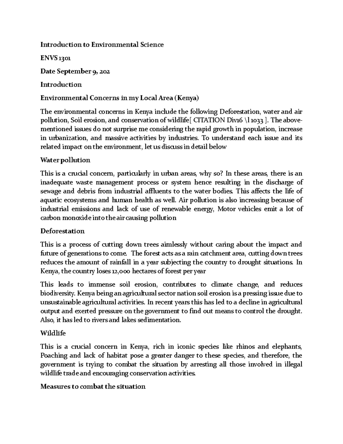 ENVS1301 - Discussion forum Assignment - Introduction to Environmental Science ENVS 1301 Date ...