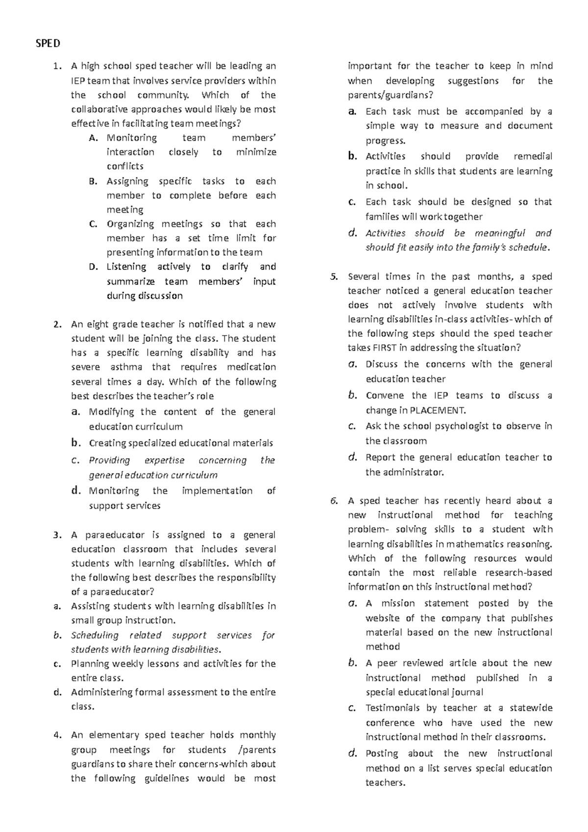 SPED Reviewer - n/a - SPED A high school sped teacher will be leading ...