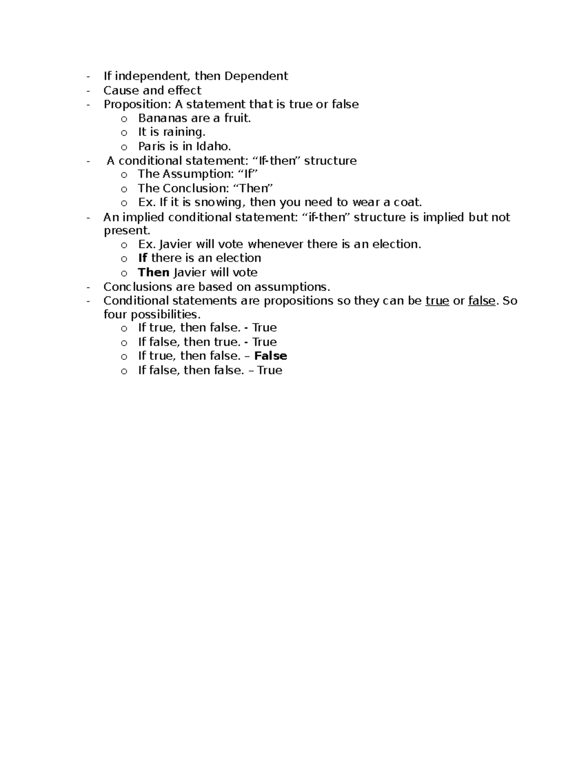 Statements - If independent, then Dependent Cause and effect ...