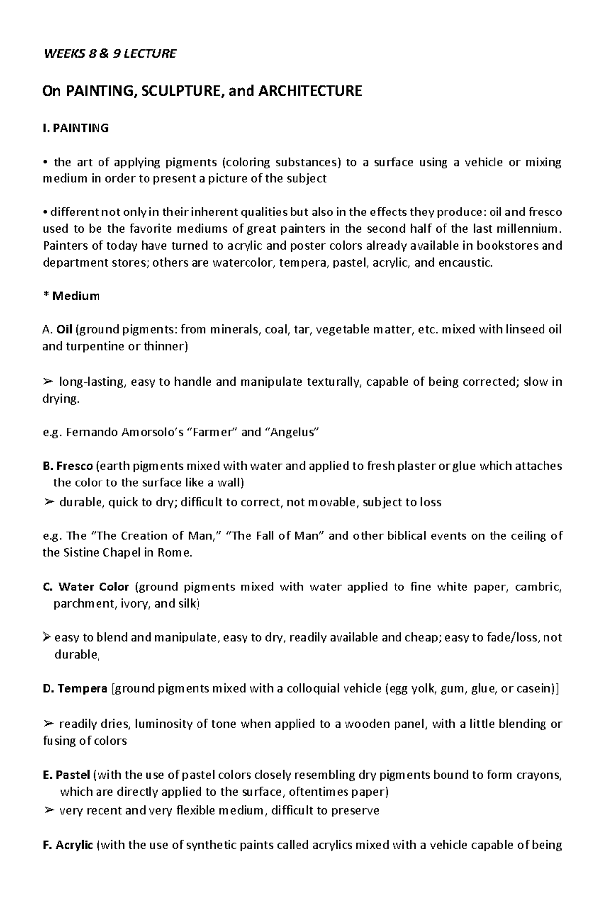 Wks 8 9 AAP 101 - art appreciation - WEEKS 8 & 9 LECTURE On PAINTING ...