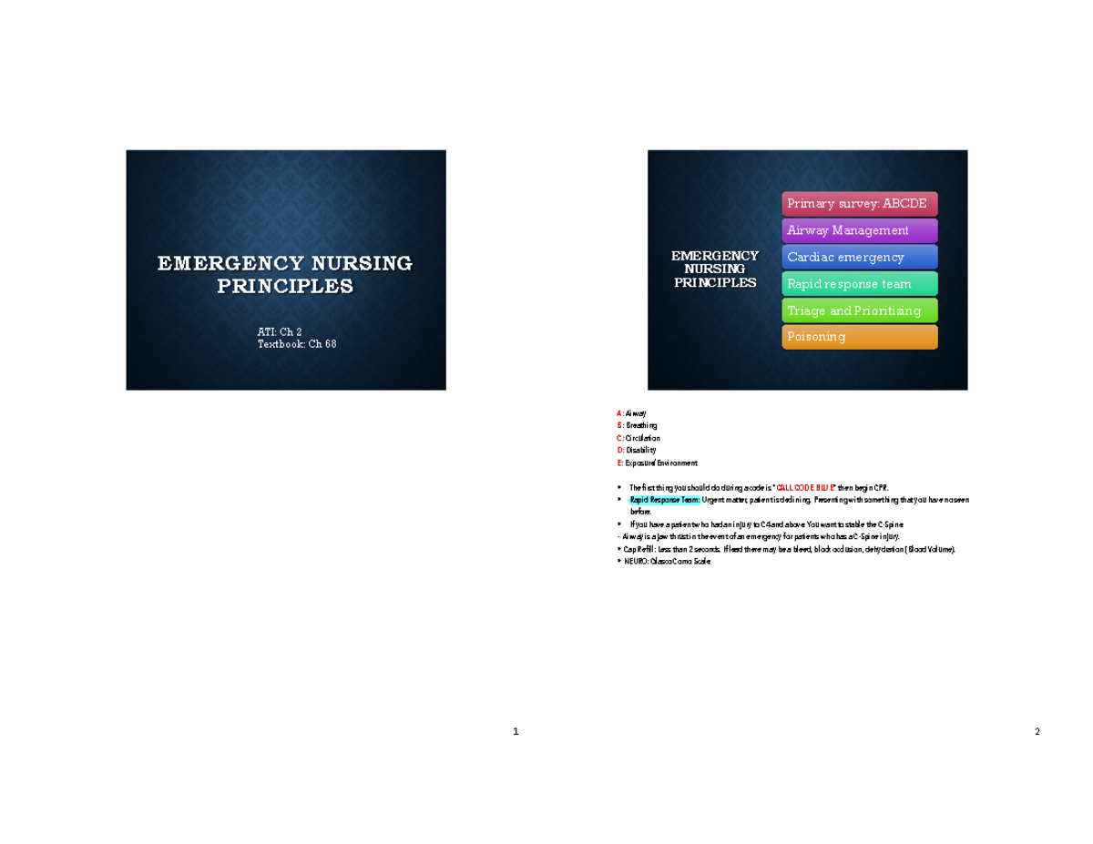 Notes Week 1 Student Emergency Nursing Principles CD - EMERGENCY ...