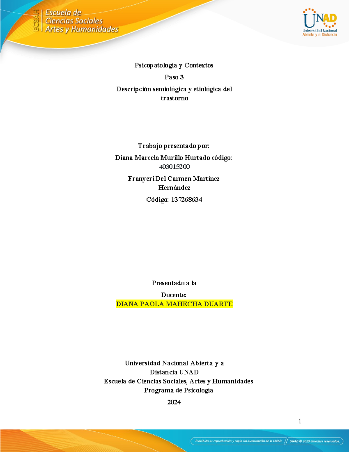 Paso 3 Psicopatologia y contextos - Psicopatología y Contextos Paso 3 Descripción semiológica y ...