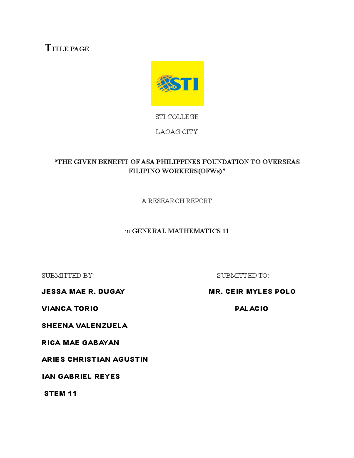 Research - Hope can help - TITLE PAGE STI COLLEGE LAOAG CITY “THE GIVEN ...