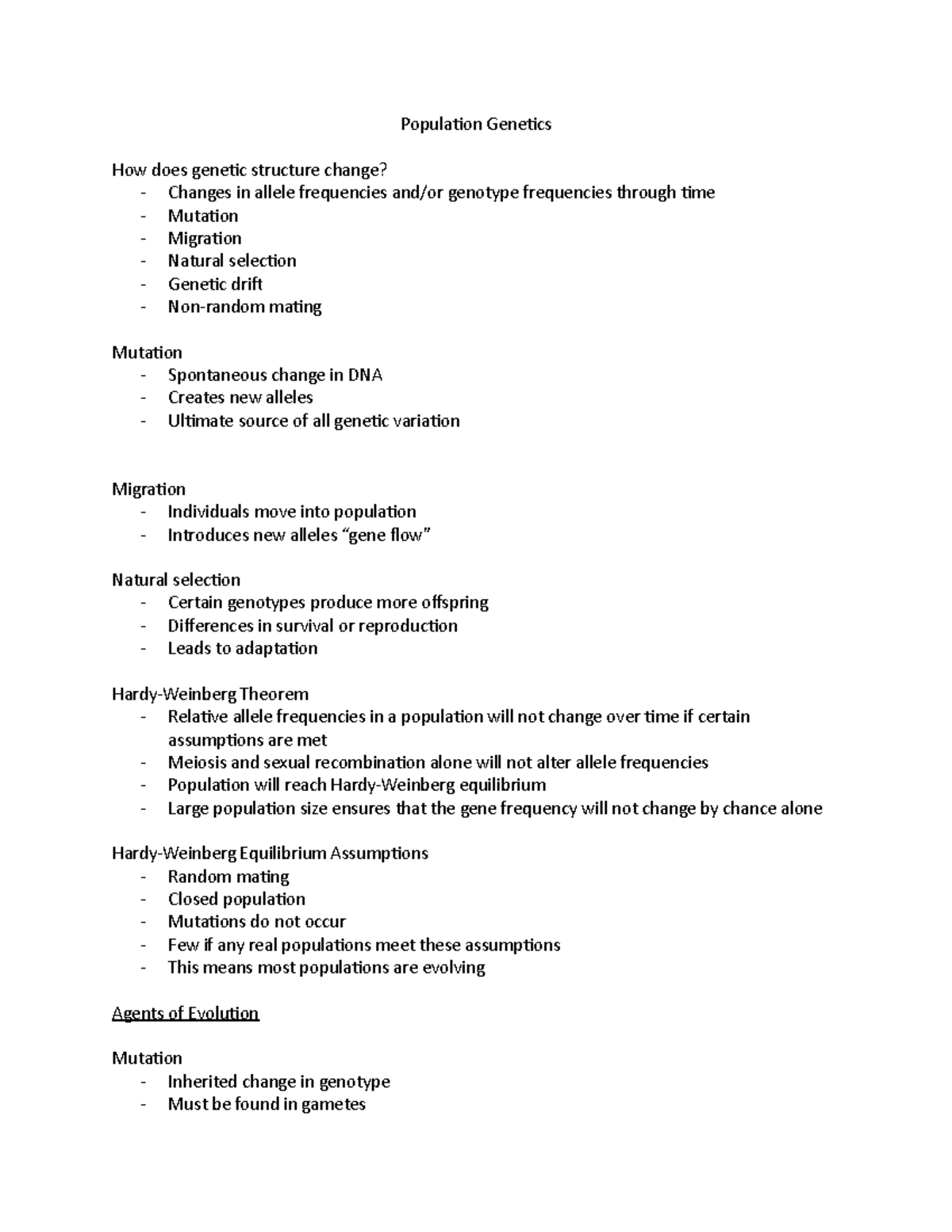 Population Genetics - exam 4 notes - Population Genetics How does ...