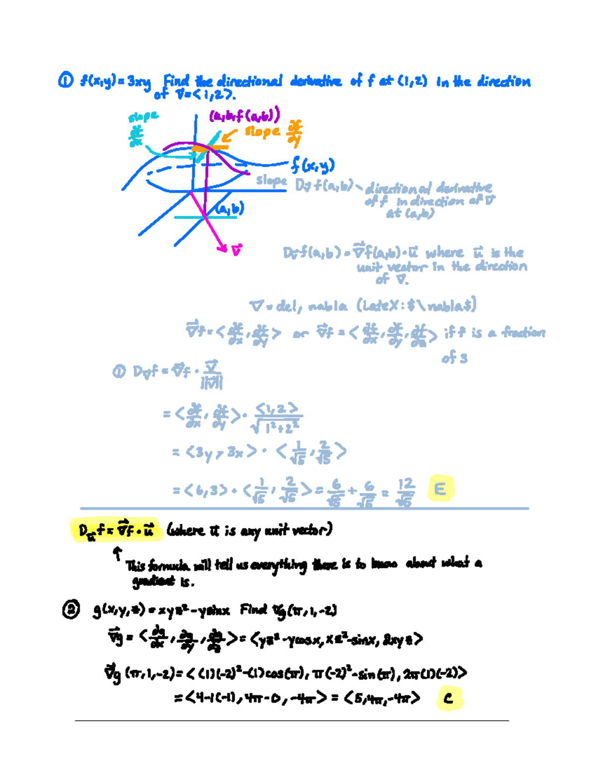 Calc 3 Notes 10 - f x y 3xy Find the directional derivative off at 1 ...