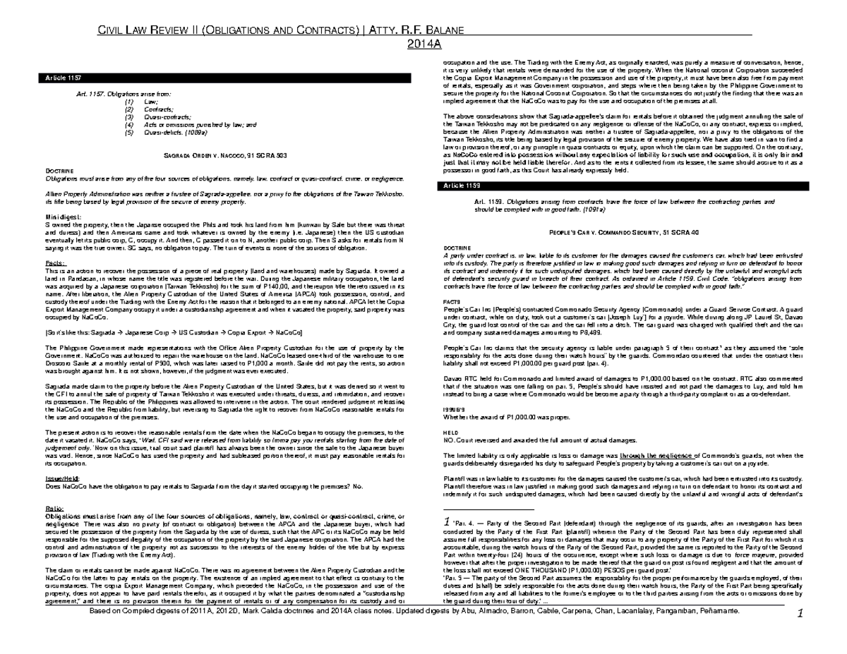 Obligations And Contracts Case Digests 2014A Article 1157 Art 1157