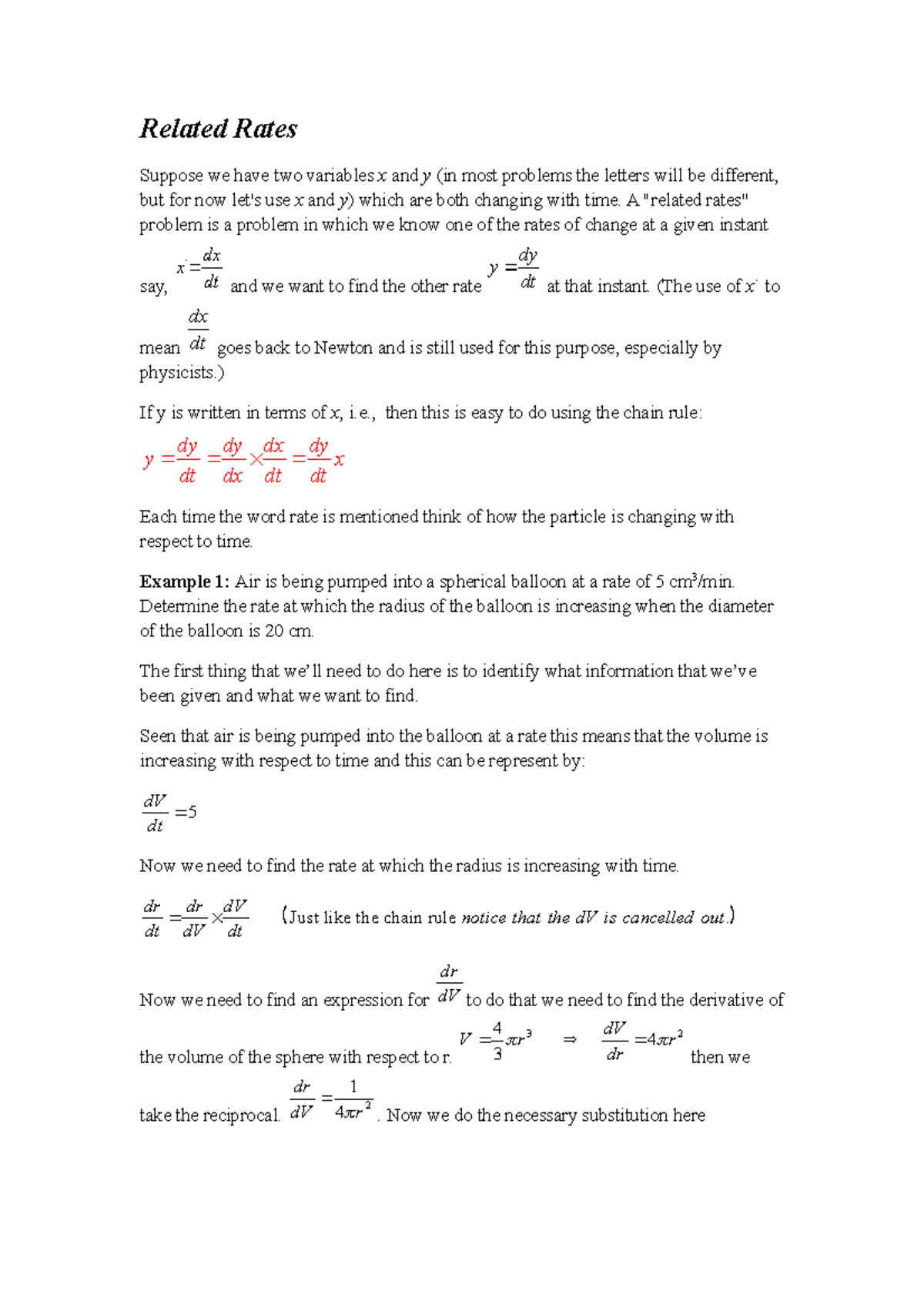 Related Rates - This consist of notes and practice questions. - Related ...
